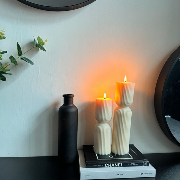 Ribbed Sculptured Pillar Candle – Designs by Inaya